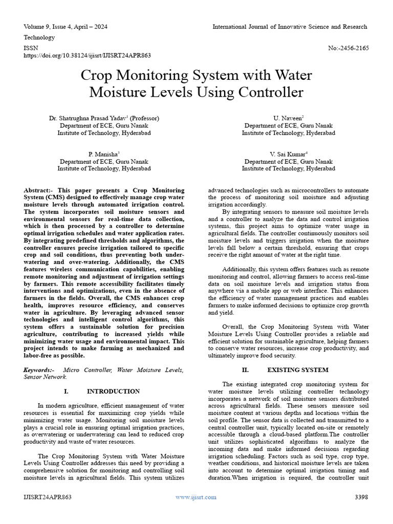 Crop Monitoring System for Irrigation | PDF | Power Supply | Liquid ...