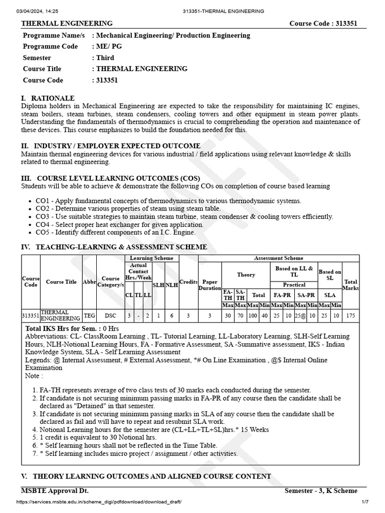Thermal Engineering Syllabus 313351 | PDF | Steam | Enthalpy