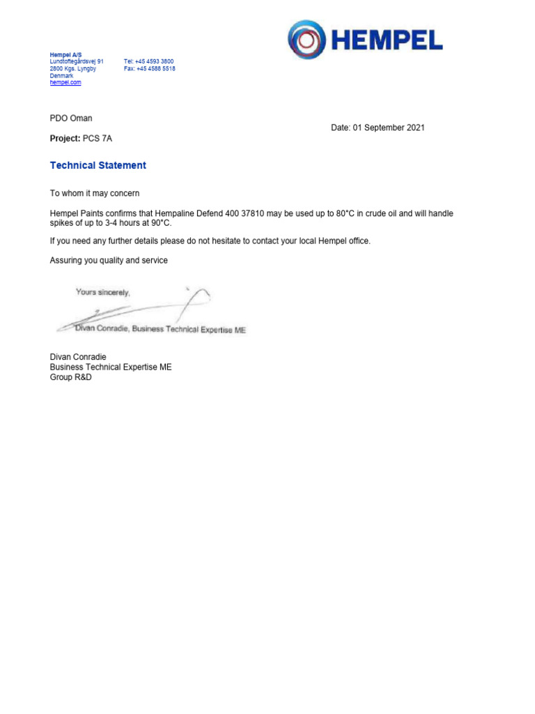 Exhibit 1 - PDO-PCS7A-Techincal Statement-Operating Temperature | PDF