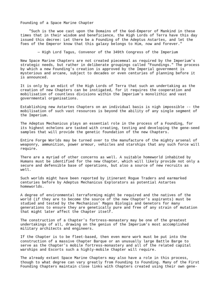 Founding New Space Marine Chapters | PDF