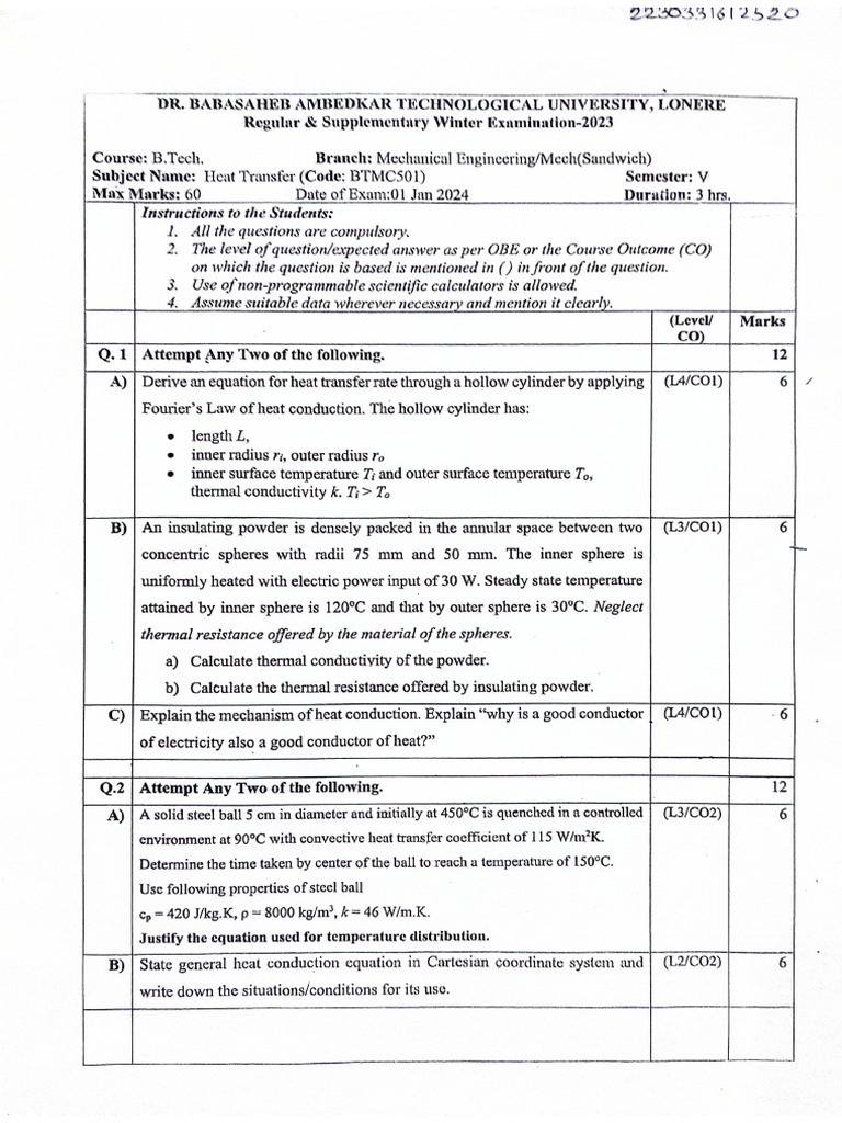 5th Sem Question Paper, W-23 | PDF