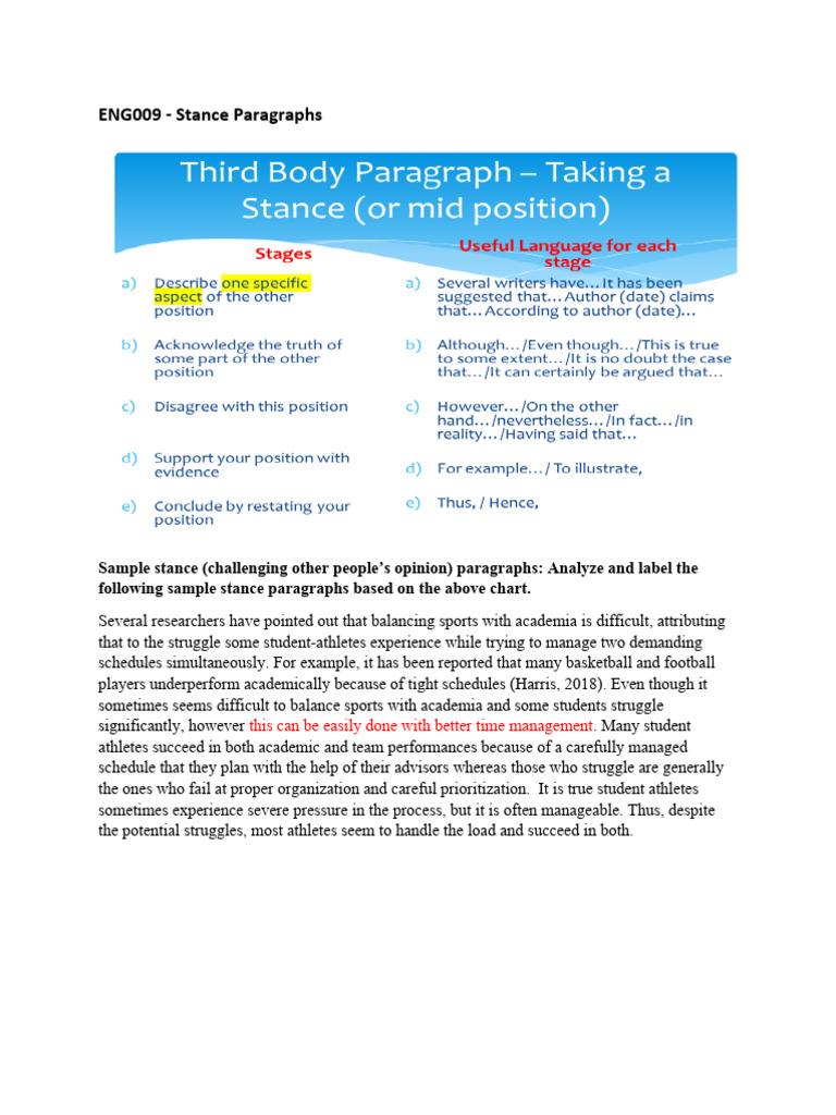 Sample Stance Paragraphs | PDF | Human Communication | Cognition