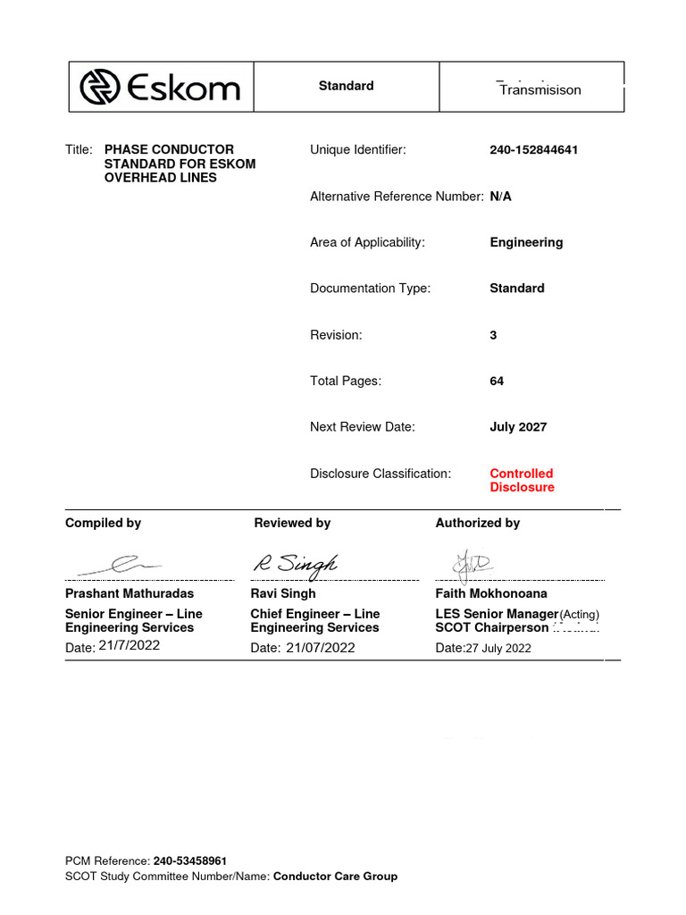 Phase Conductor Standard | PDF | Wire | Materials