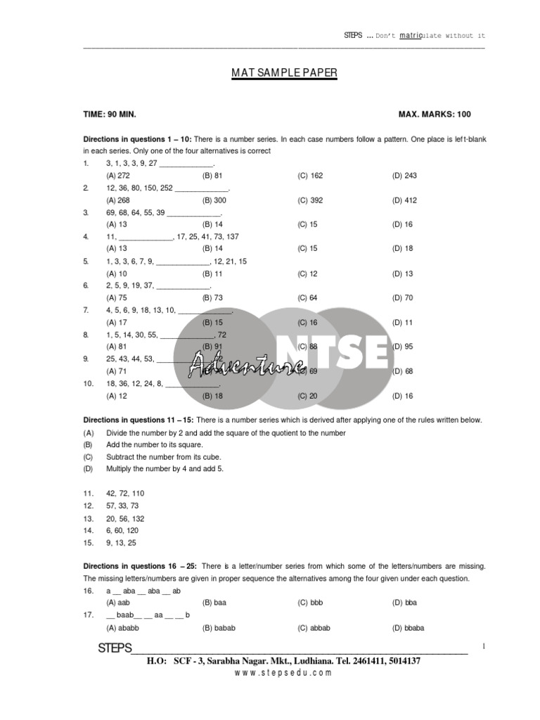 Mat Sample Paper | Download Free PDF | Mathematics