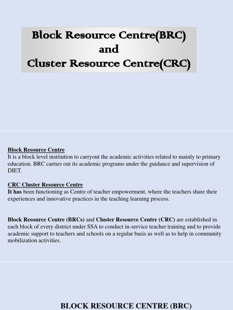 Block Resource Centre (BRC) and | PDF | Teachers | Inclusion (Education)