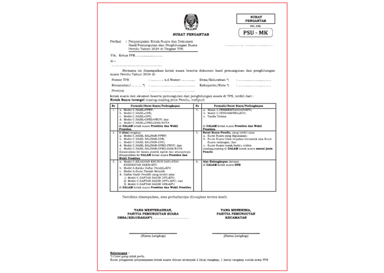 Surat Pengantar Kotak Dan C.hasil PPS Ke PPK | PDF