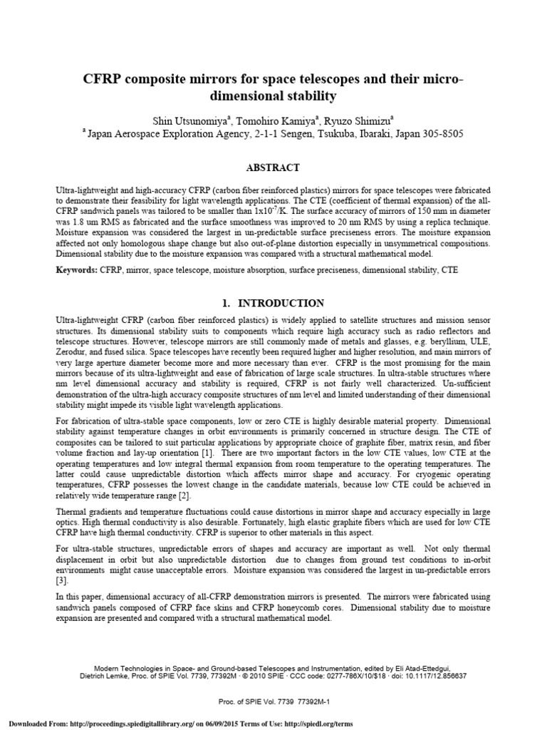 CFRP Mirrors for Space Telescopes | PDF | Mirror | Thermal Expansion