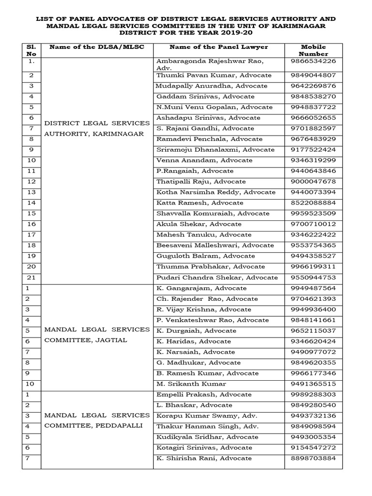 List of Panel Advocates of DLSA & MLSCs | PDF | Cinema Of India
