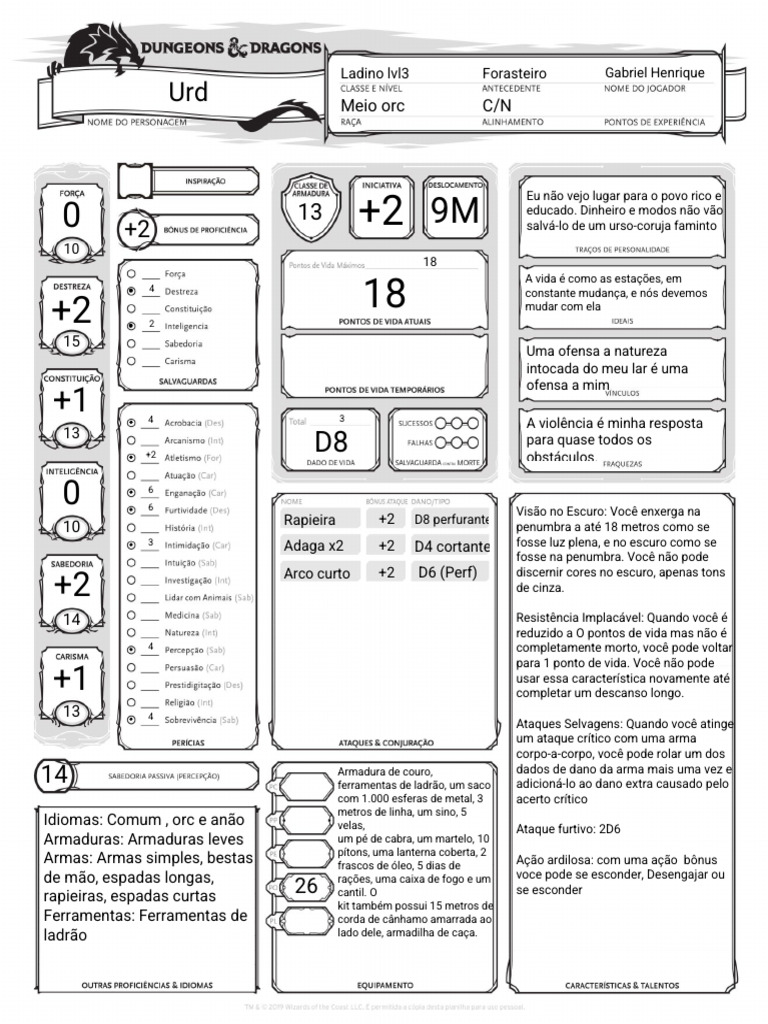 Ficha Oficial D&D 5E Editável | PDF