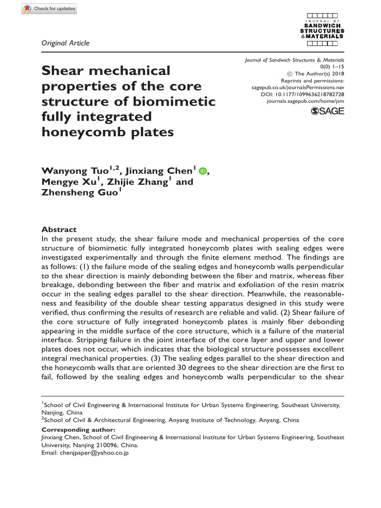 Shear Mechanical Properties of The Core Structure of Biomimetic Fully ...