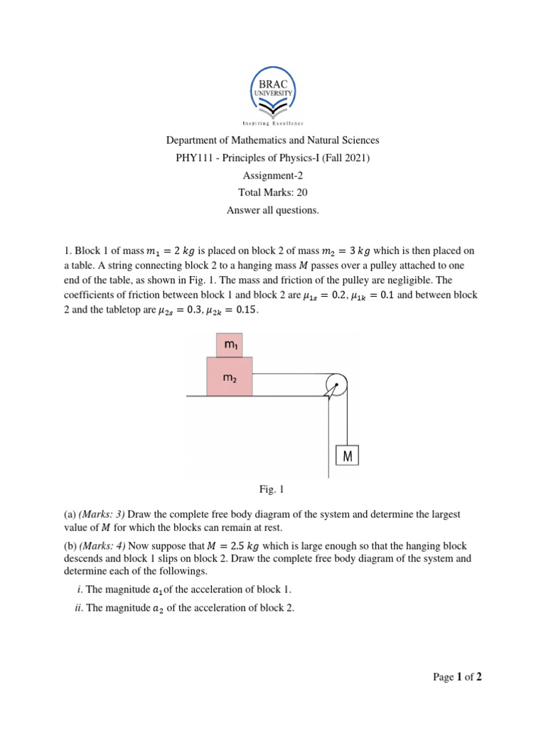 Assignment-2 PHY111 (FL2021) | PDF | Friction | Force
