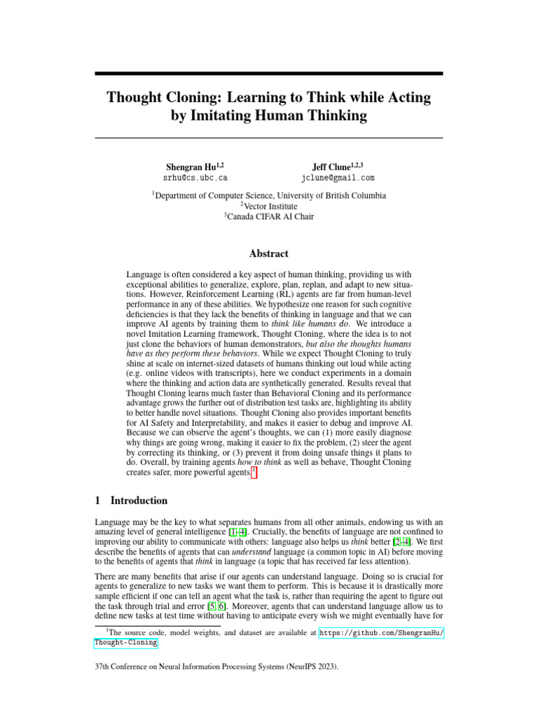 AI Thought Cloning for Safer Agents | PDF | Artificial Intelligence | Intelligence (AI) & Semantics