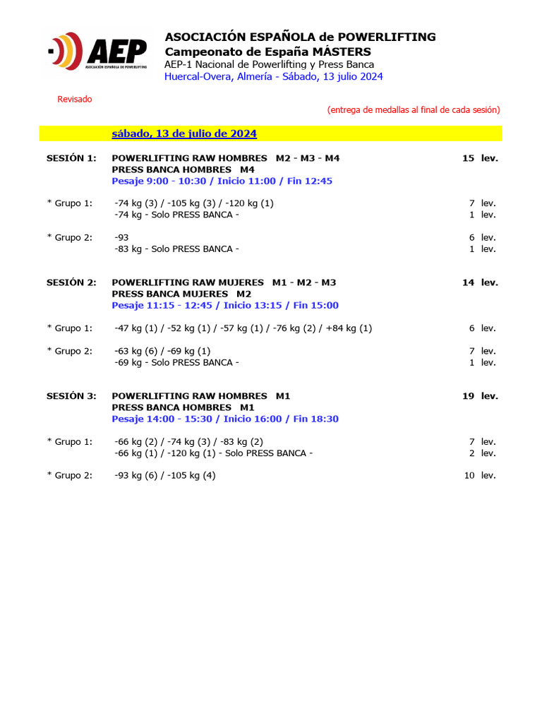 Horario AEP-1 Masters Huercal-Overa 2024-07-04 | PDF