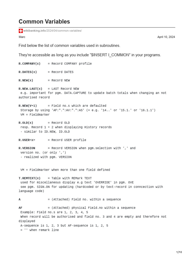 Wikibanking - Info-Common Variables | PDF | Computer Terminal | Computer Programming