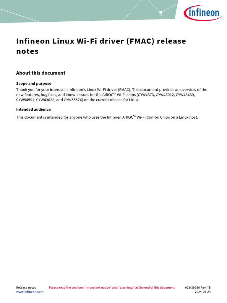 Infineon-Infineon Linux Wifi Driver Fmac Release notes-UserManual-v03 ...