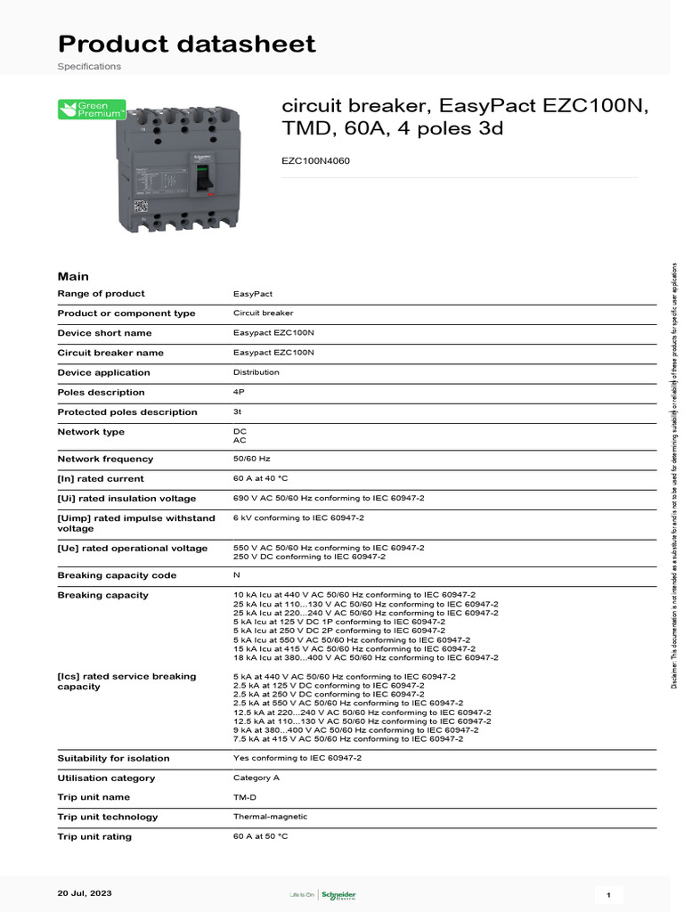 EasyPact EZC100N 60A Circuit Breaker | PDF | Alternating Current ...