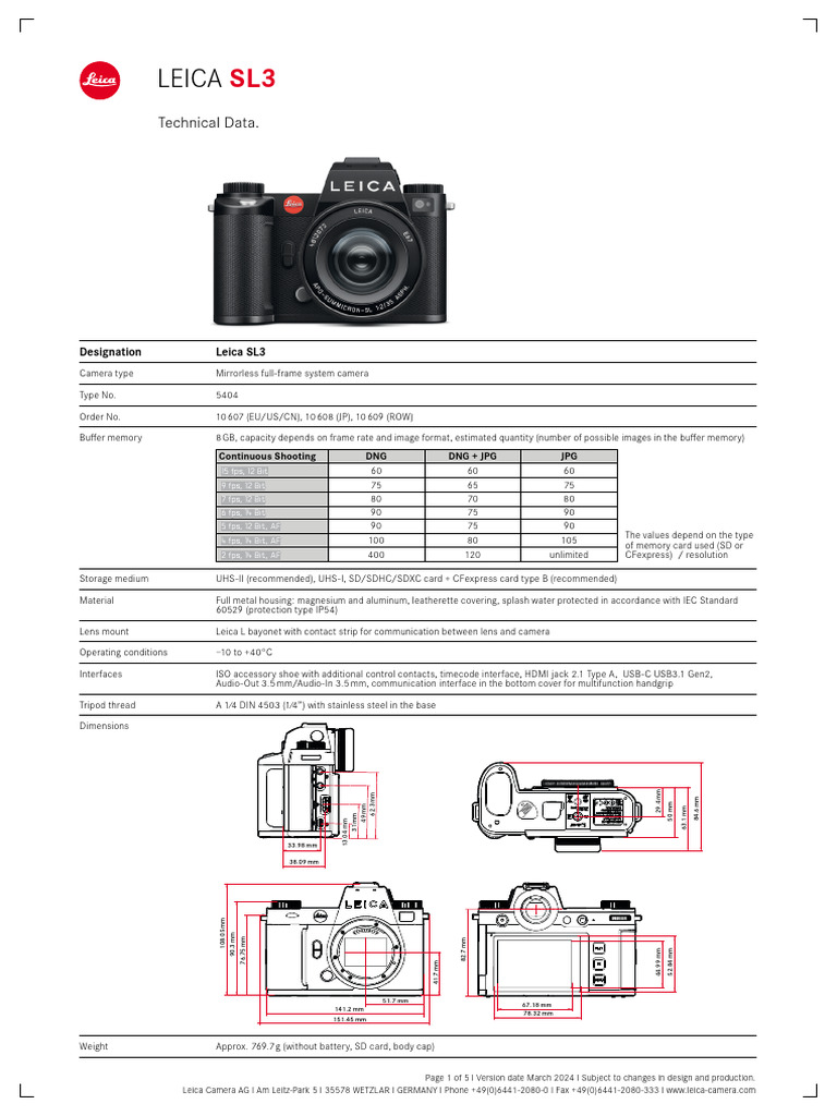 PM 108223 Leica sl3 - Technical Data - en | PDF | Autofocus | Exposure ...