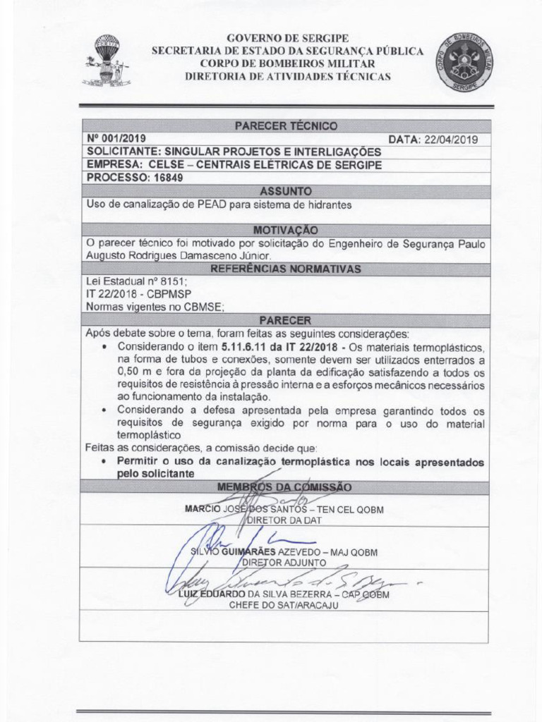 Parecer Tecnico N 001-2019 | PDF