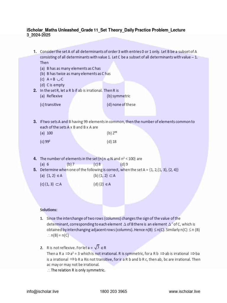 IKSPL XI MU Batch 1 Set Theory DPP - 3 | PDF