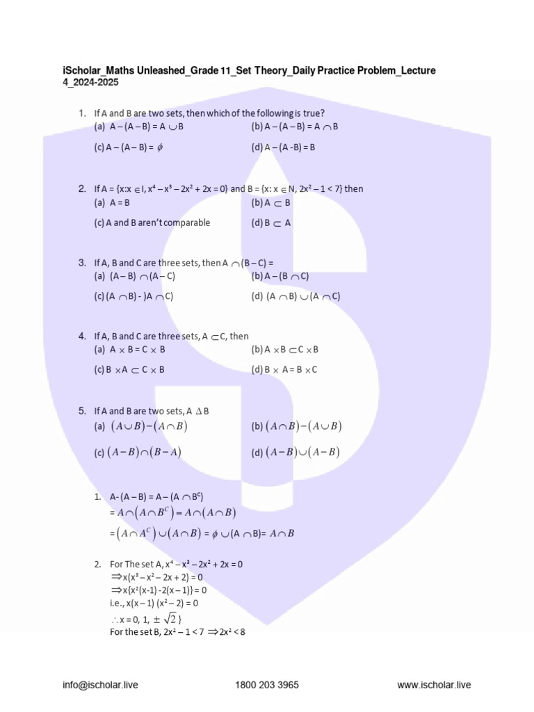 IKSPL XI MU Batch 1 Set Theory DPP - 4 | PDF