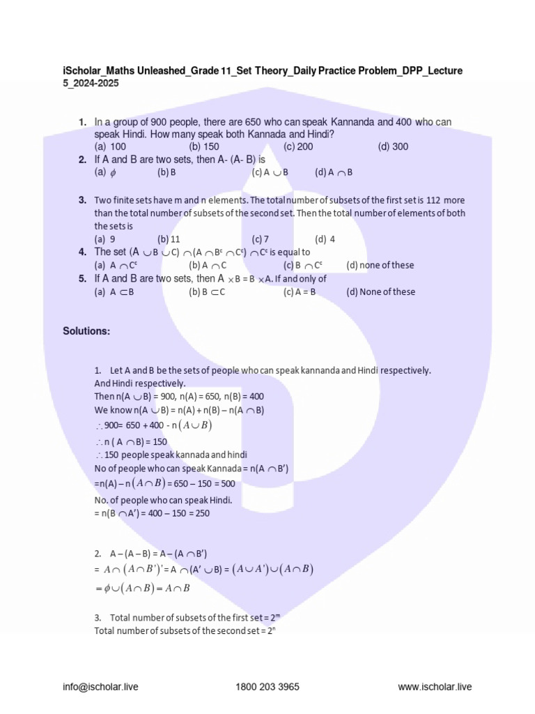 IKSPL XI MU Batch 1 Set Theory DPP - 5 | PDF | Mathematics ...