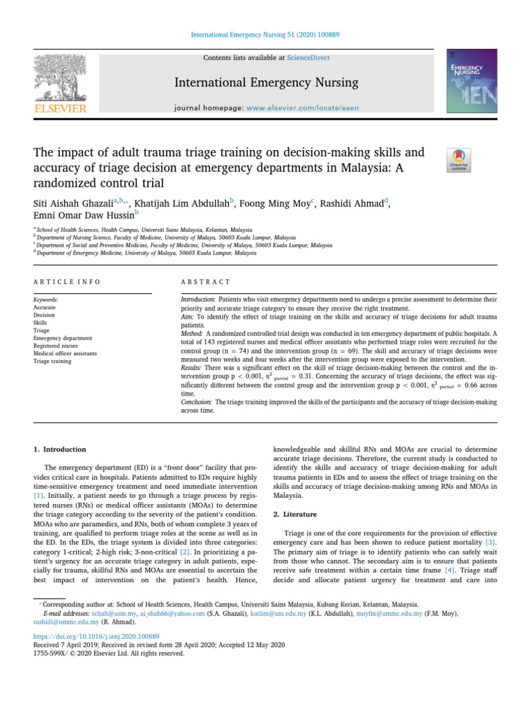 The Impact of Adult Trauma Triage Training | PDF | Emergency Department ...