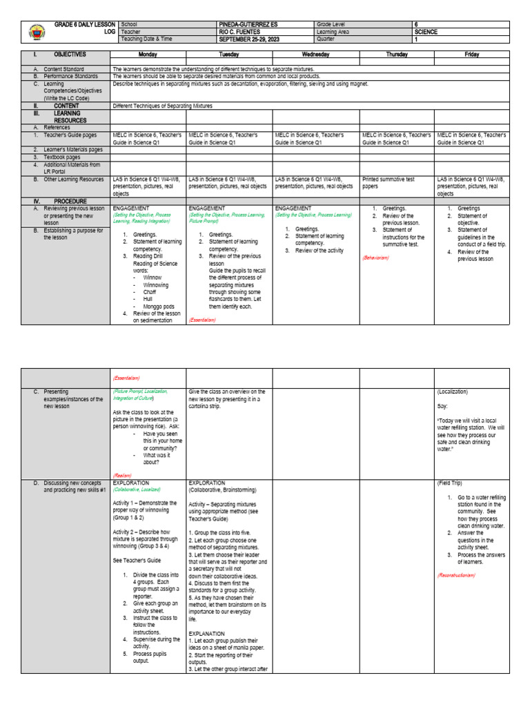 Science Q1-W5-DLL | PDF | Learning | Human Communication