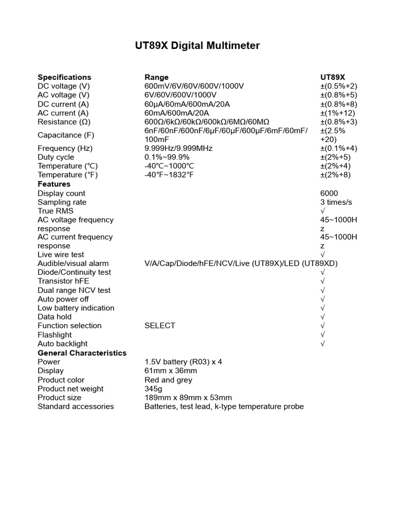 Uni T Ut89x Digital Multimeter | PDF | Computer Engineering | Electric Power
