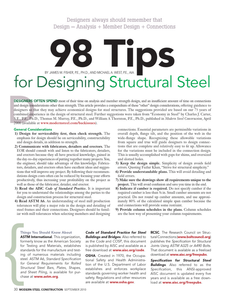 98 Tips For Designing Structural Steel | PDF | Screw | Beam (Structure)