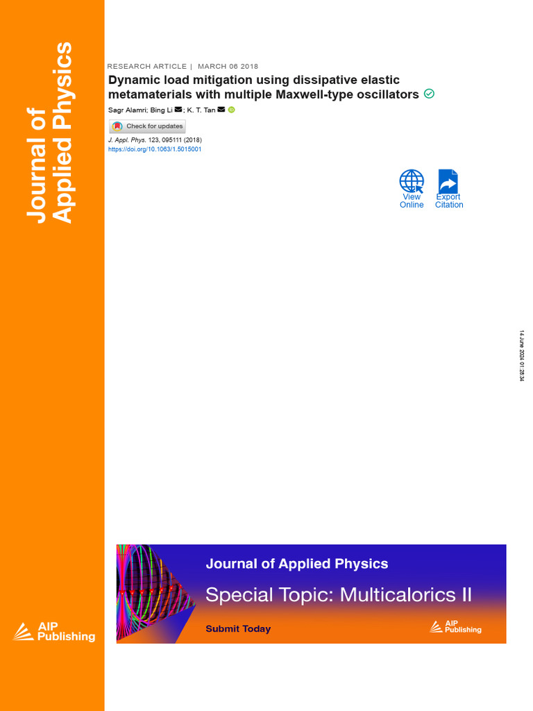 Dynamic Load Mitigation Using Dissipative Elastic Metamaterials With Multiple Maxwell-Type ...