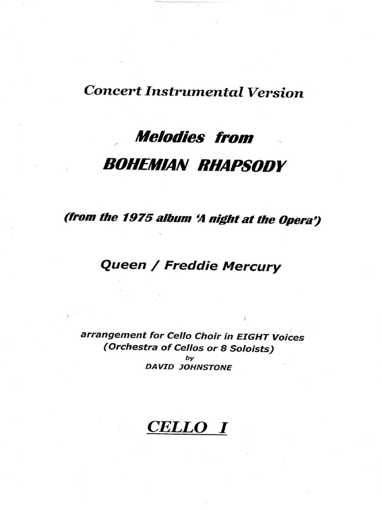 J-M-Melodies Bohemian Rhapsody-8 Cellos-ALL CELLO PARTS | PDF