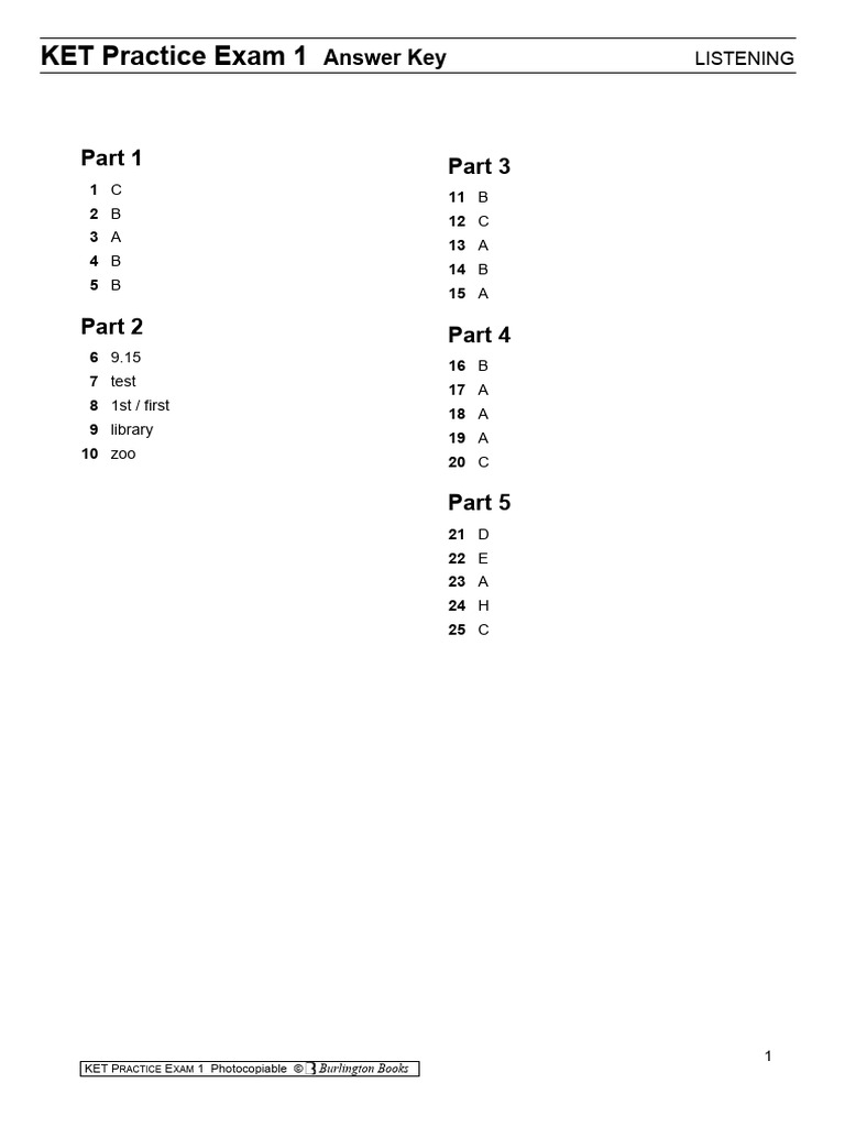 02KET Prac Exam 1 Listen AK | PDF