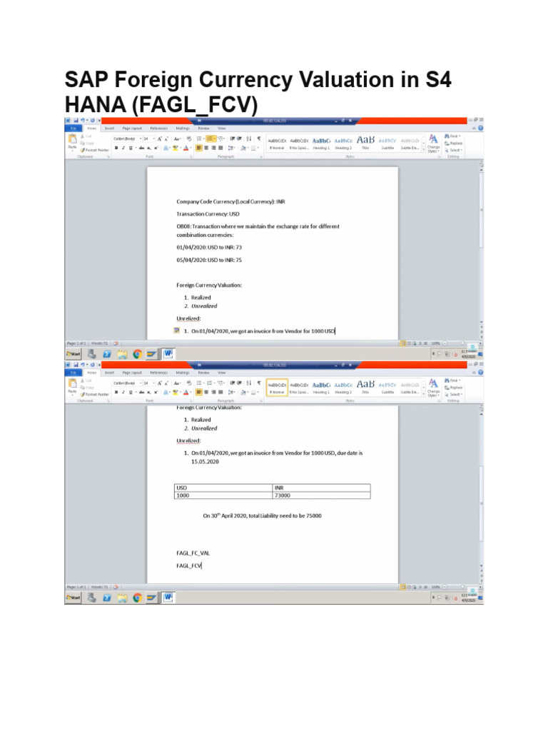 SAP Foreign Currency Valuation in S4 HANA (FAGL - FCV) | PDF