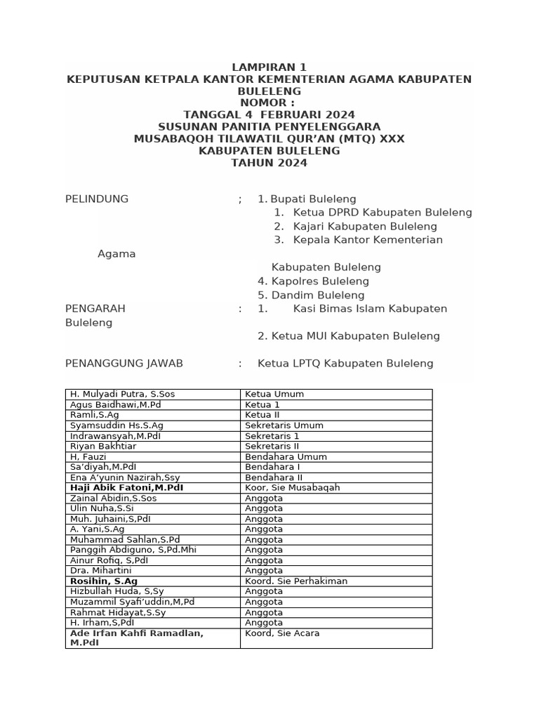 SK PANITIA MTQ XXX Oke | PDF