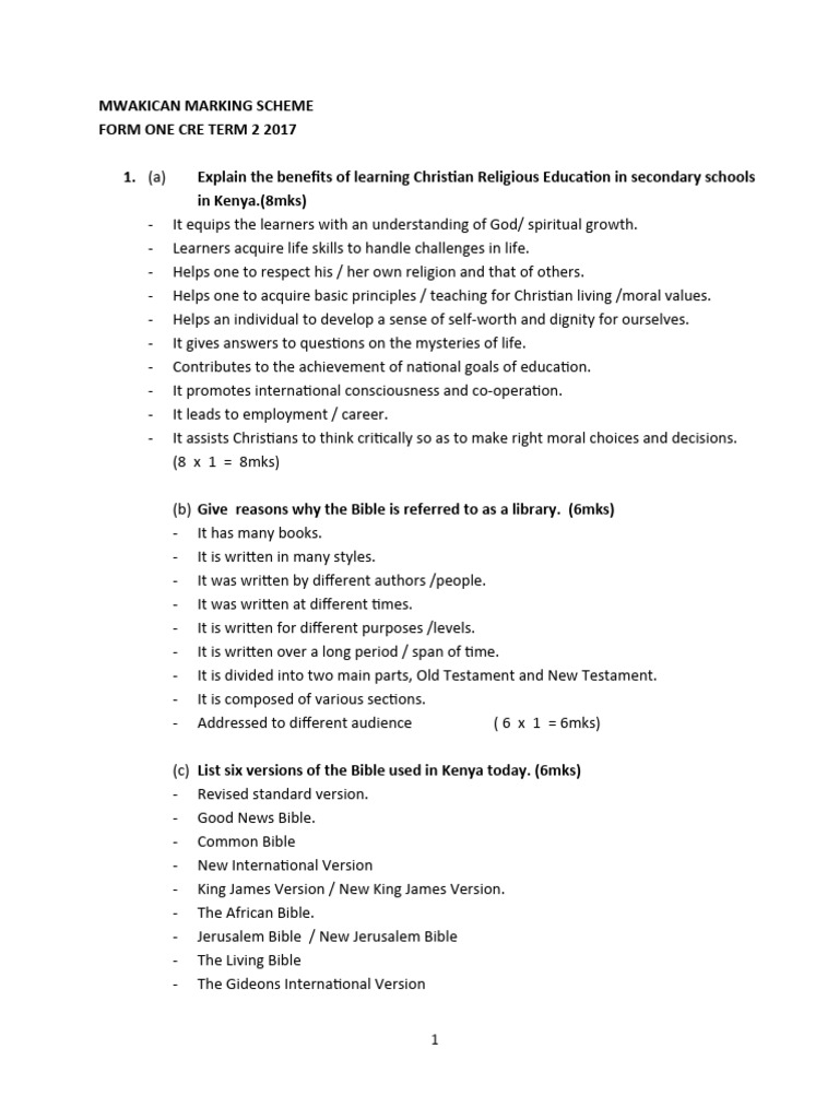 Form One CRE Exam Guide | PDF | Moses | Elijah