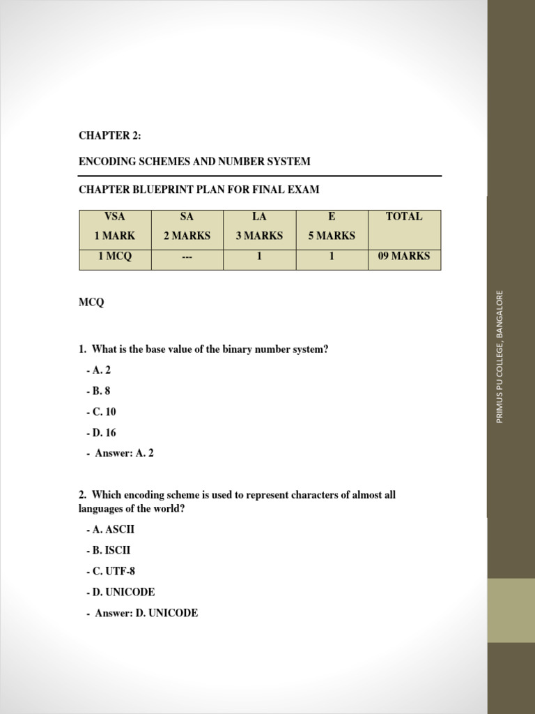 I PUC Chapter 2 Notes | PDF | Character Encoding | Ascii