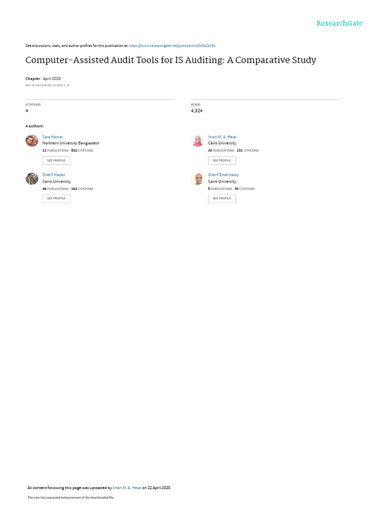 Computer-Assisted Audit Tools For IS Auditing A Comparative Study | PDF | Audit | Computing