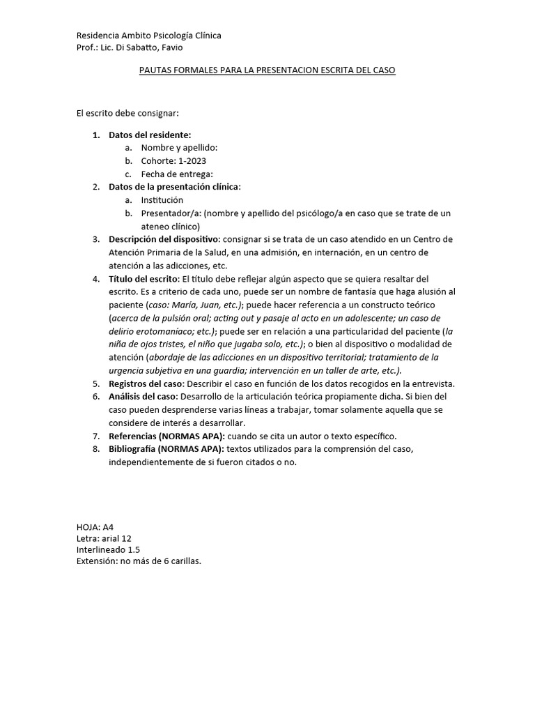 Pautas Formales para La Presentacion Escrita Del Caso 2023 | PDF