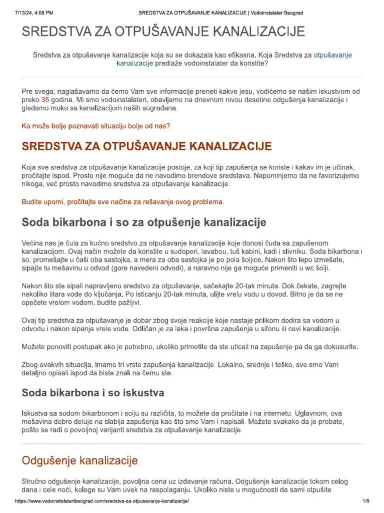 Sredstva Za Otpusavanje Kanalizacije | PDF
