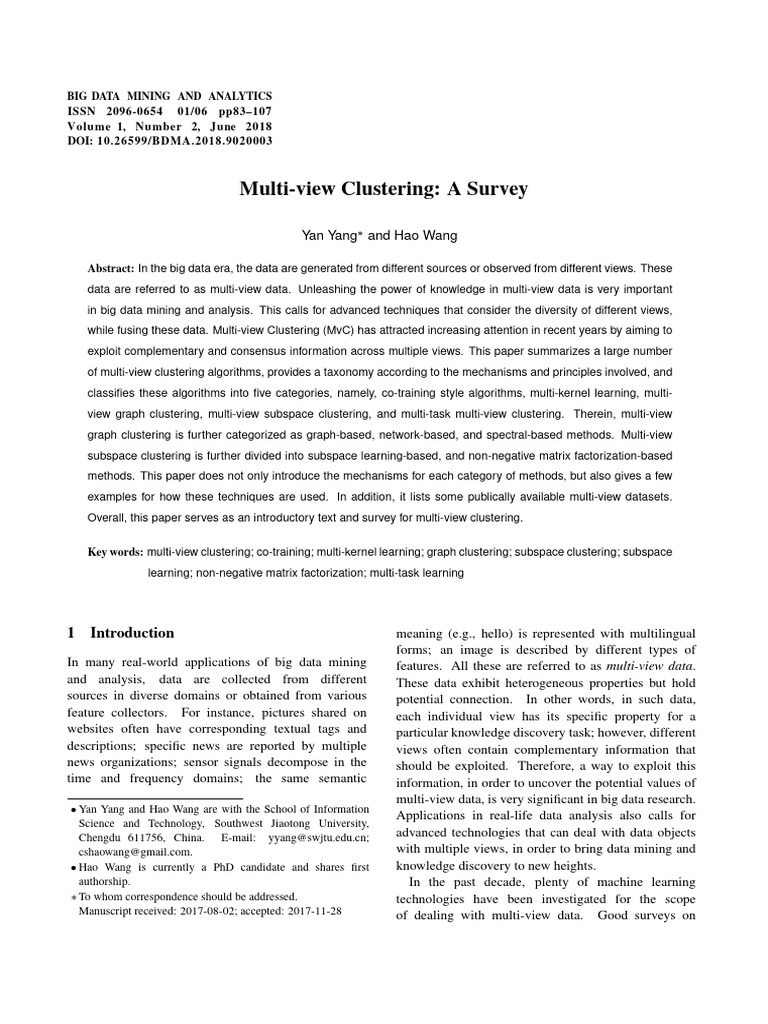 Multi View Clustering A Survey Pdf Cluster Analysis Matrix
