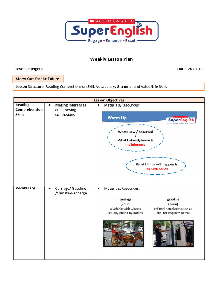 Weekly Lesson Plan - Emergent - Week 15 | PDF