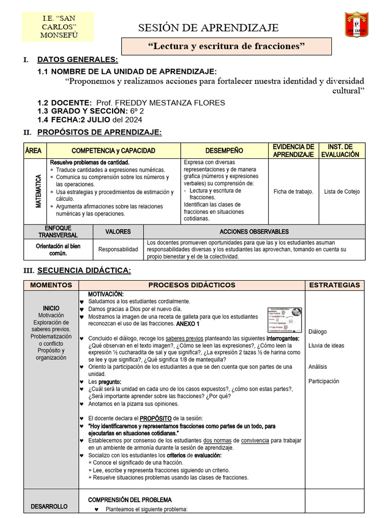 2 JULIO B 6C Frac Esc y Lect - 24-06-24 | PDF | Evaluación | Aprendizaje