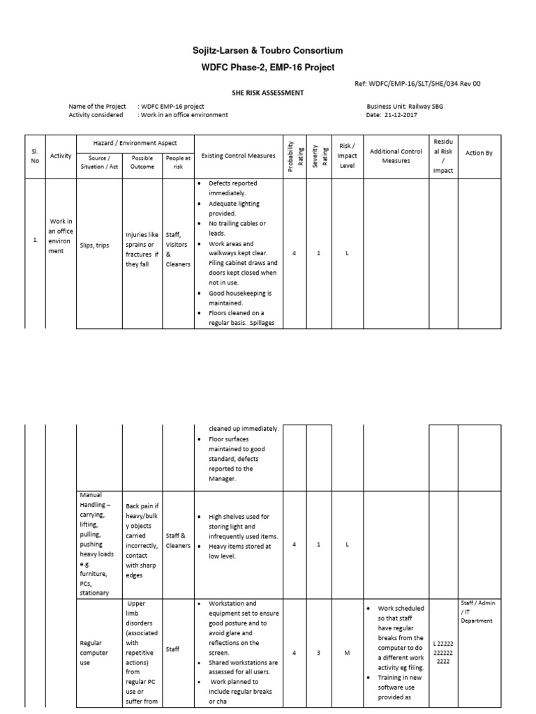 Office Risk Assessment | PDF