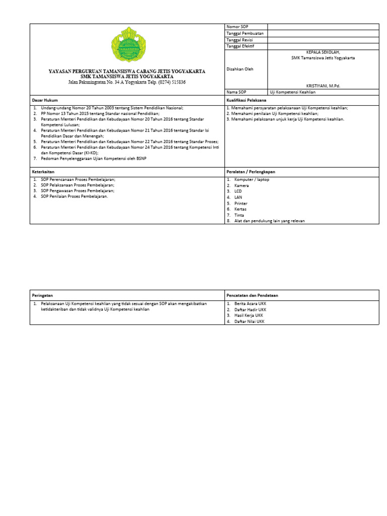 SOP Uji Kompetensi | PDF