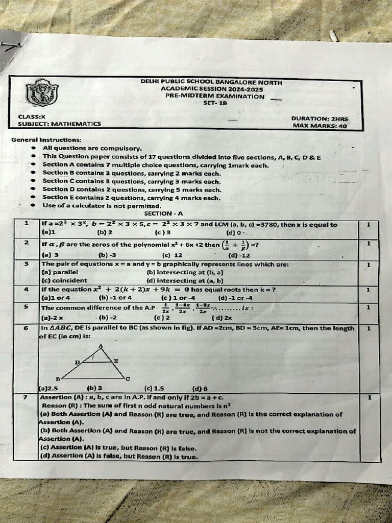 QP Term 1 DPS | PDF | Asana | Mathematics