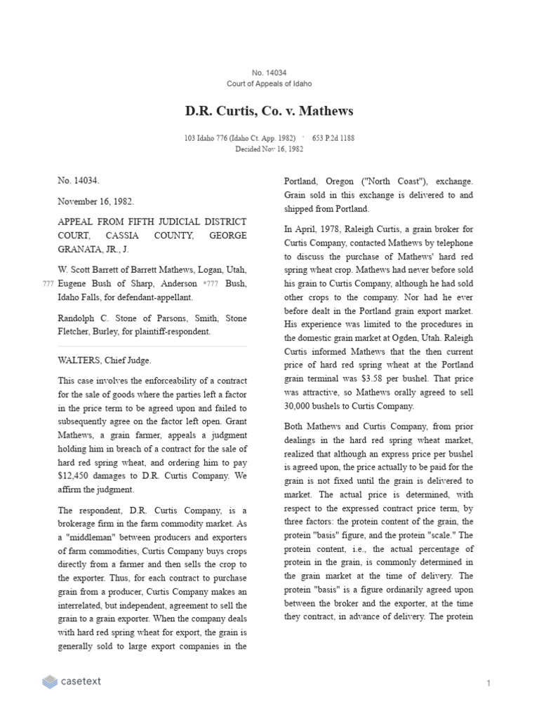 D.R. Curtis, Co. v. Mathews | PDF | Breach Of Contract | Damages