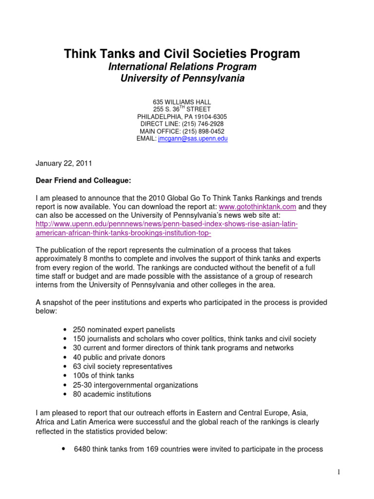 2010 Global Go To Report and Tranmit LTR 18 | PDF | Think Tank | Policy