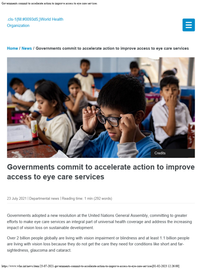 Governments Commit To Accelerate Action To Improve Access To Eye Care ...
