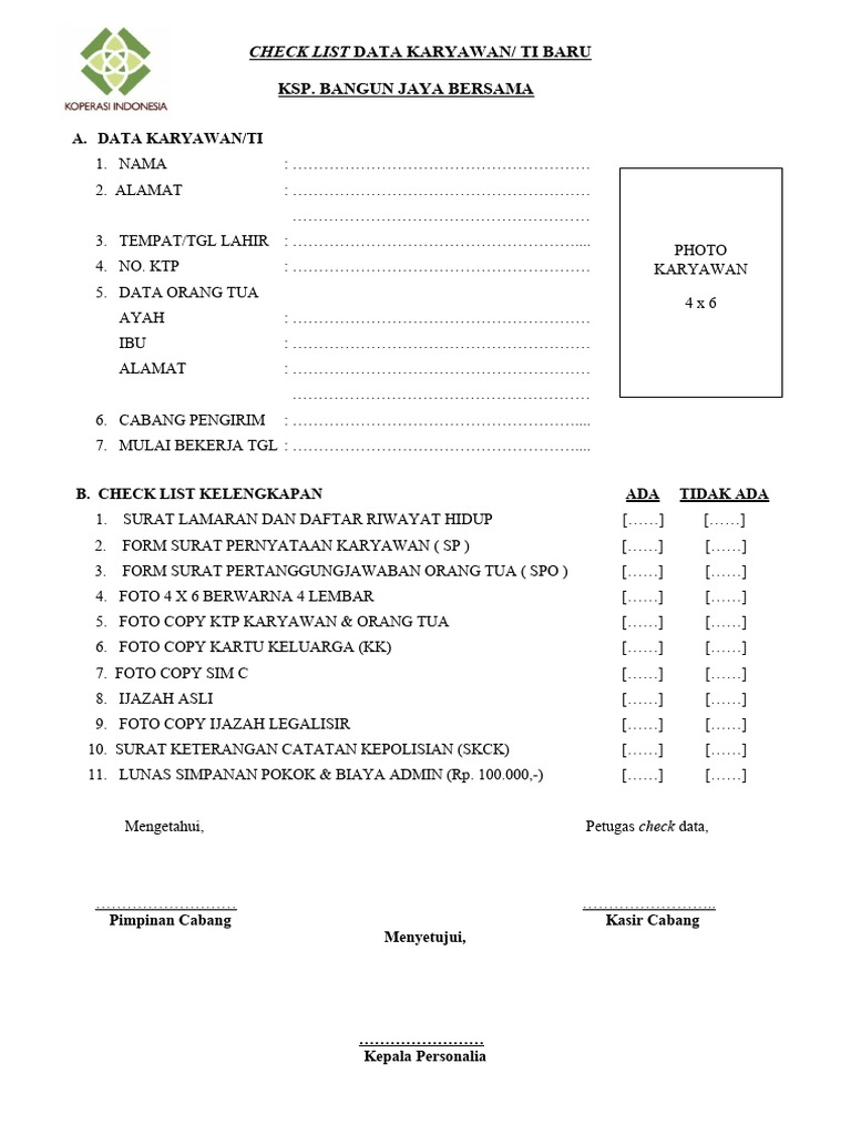 Check List Data Karyawan | PDF