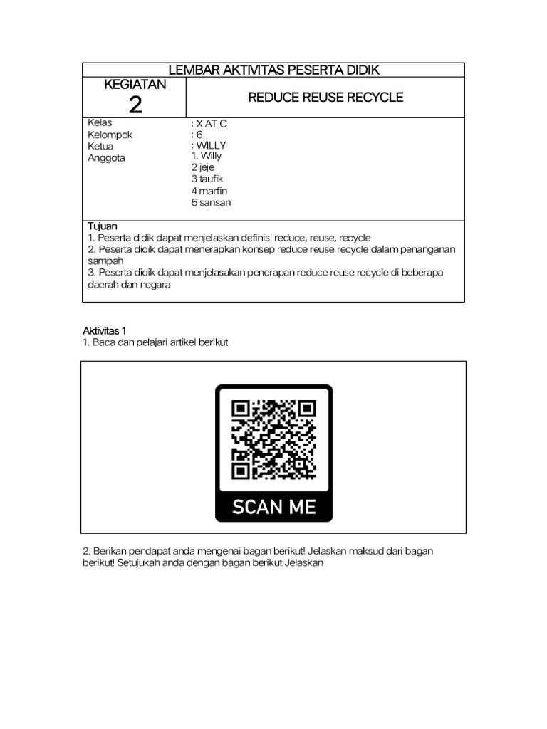 Lembar Aktivitas Peserta Didik Kegiatan Reduce Reuse Recycle | PDF